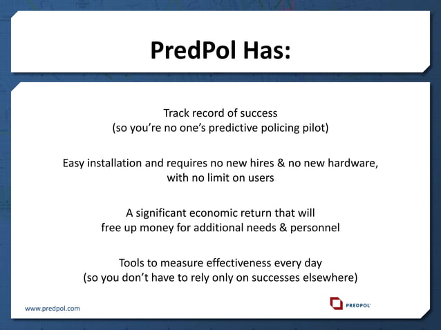 PredPol: How Predictive Policing Works | PPTX | Crime & Harmful Acts to ...