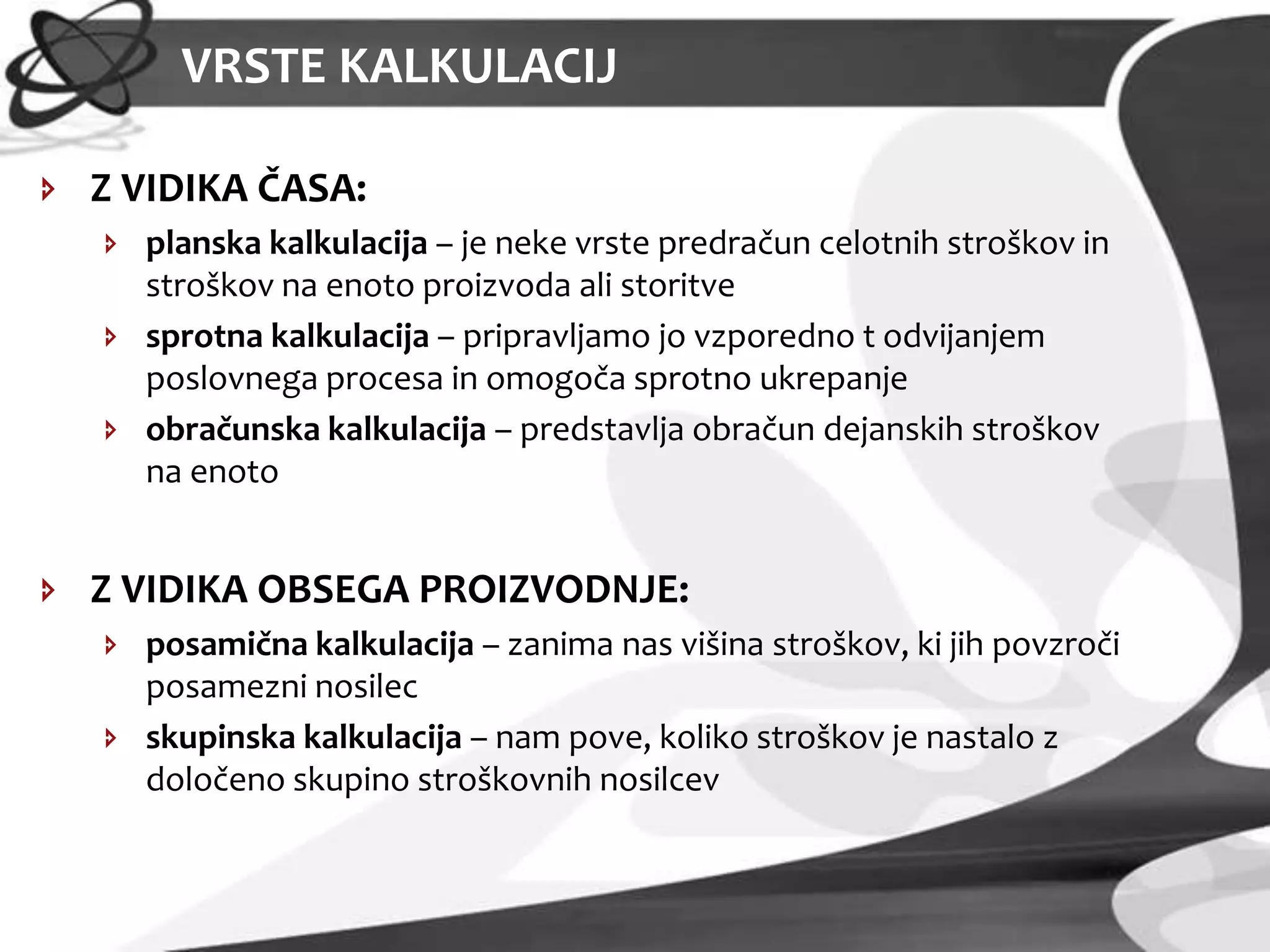 Predkalkulacije in Kalkulacije | PPTX