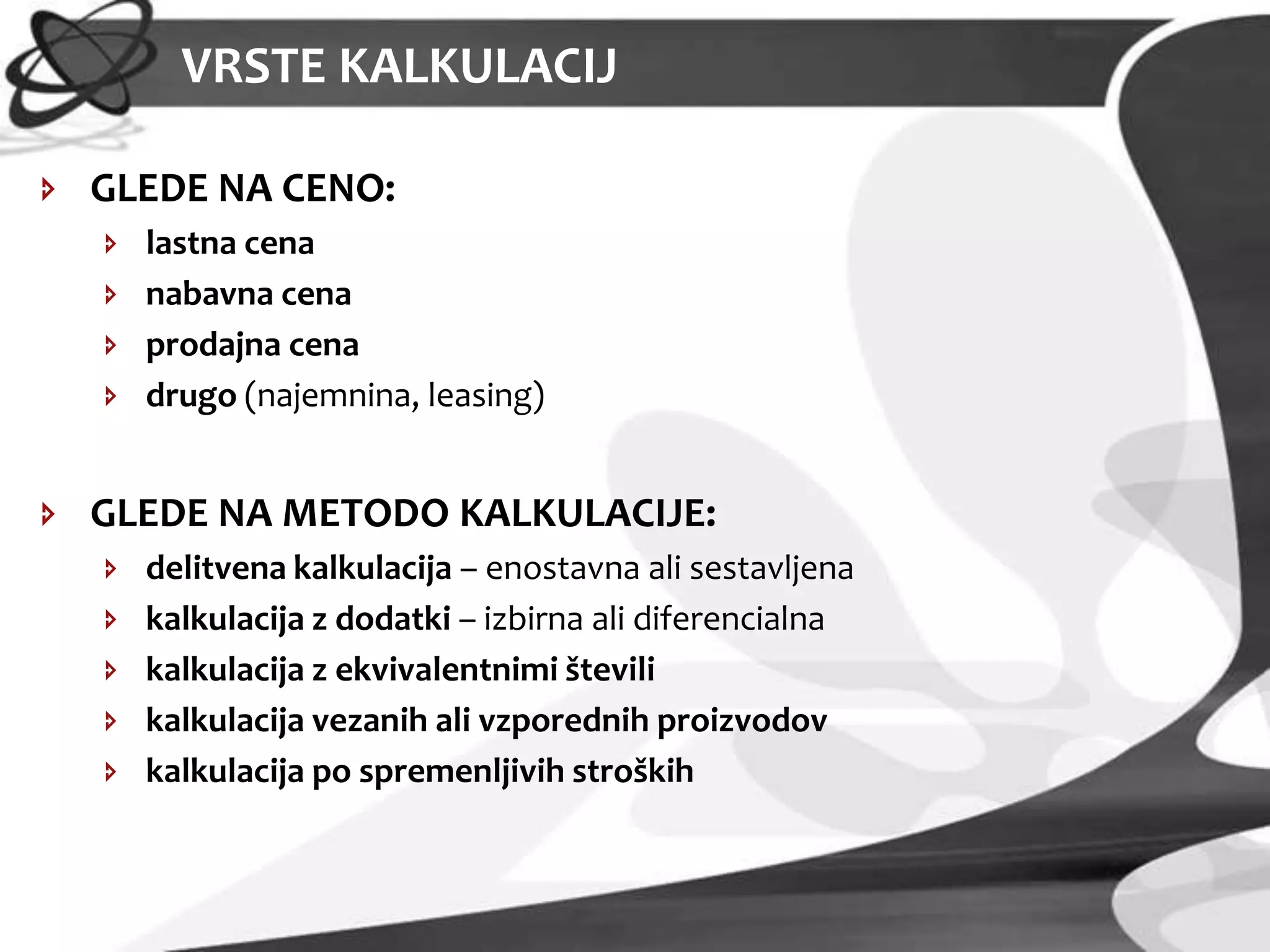 Predkalkulacije in Kalkulacije | PPTX