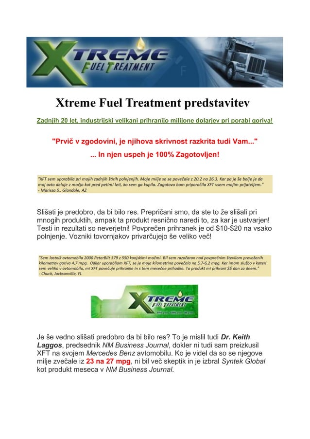Predstavitev Syntek Globala ter Xtreme Fuel Treatment | PDF
