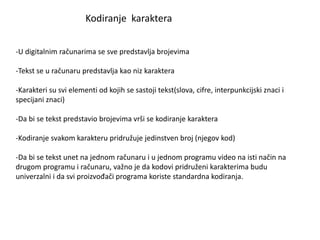 Predstavljanje karaktera u računaru | PPT