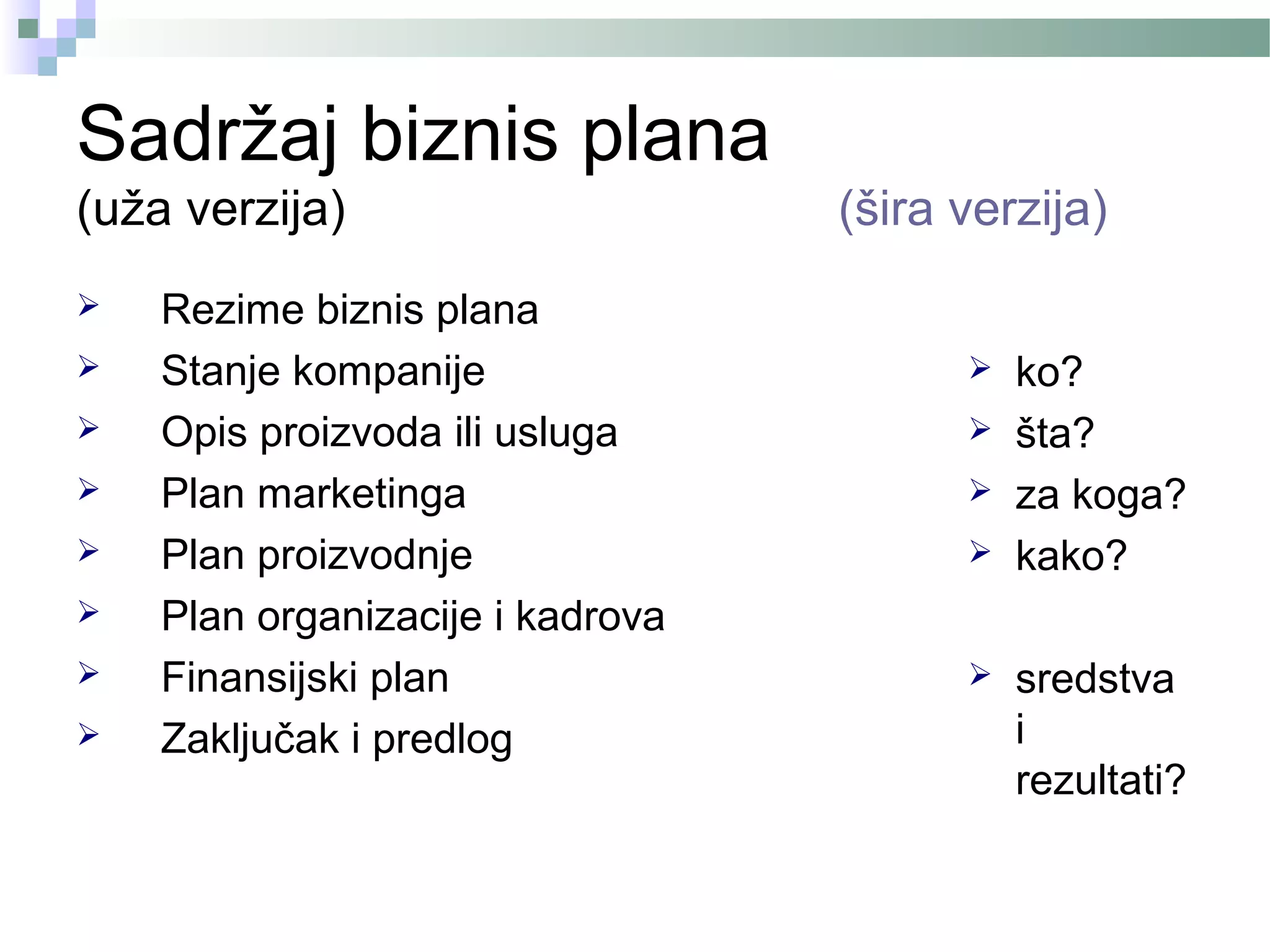 Preduzetnistvo biznis plan | PPT