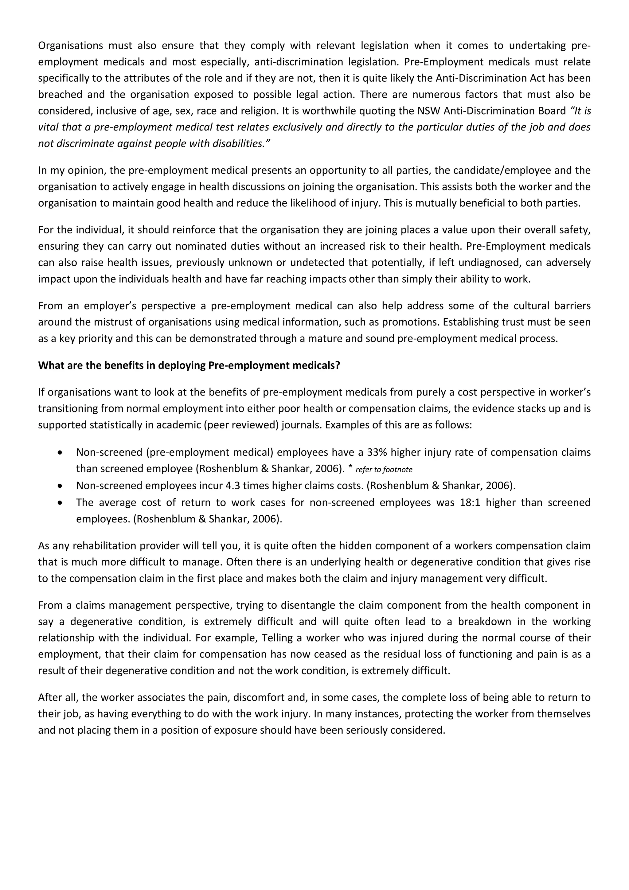 Pre Employment Medical Article | PDF