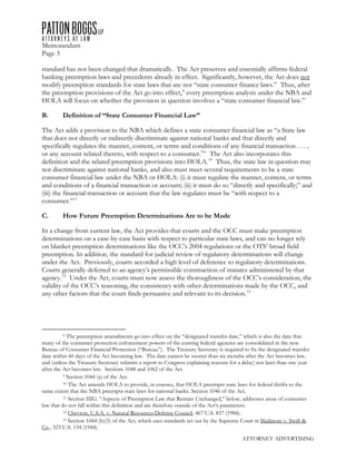 MEMO: Preemption Rules Applicable to Banks and Thrift Institutions ...