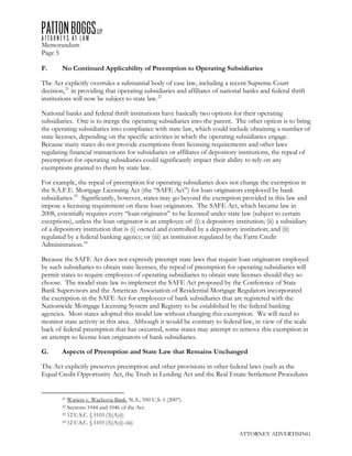 MEMO: Preemption Rules Applicable to Banks and Thrift Institutions ...