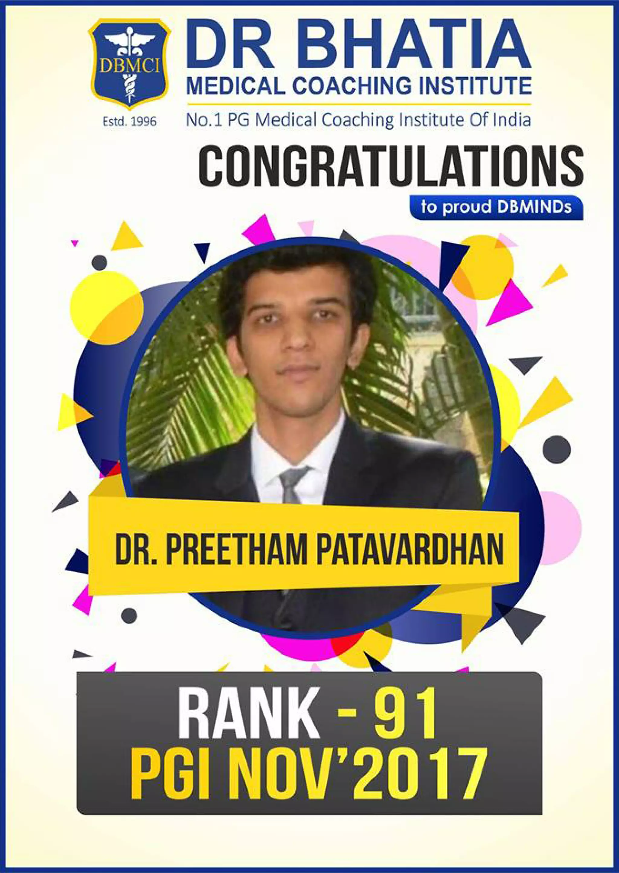 Dr Preetham Patavardhan, RANK – 91 IN PGI NOV 2017 DBMCI | PDF