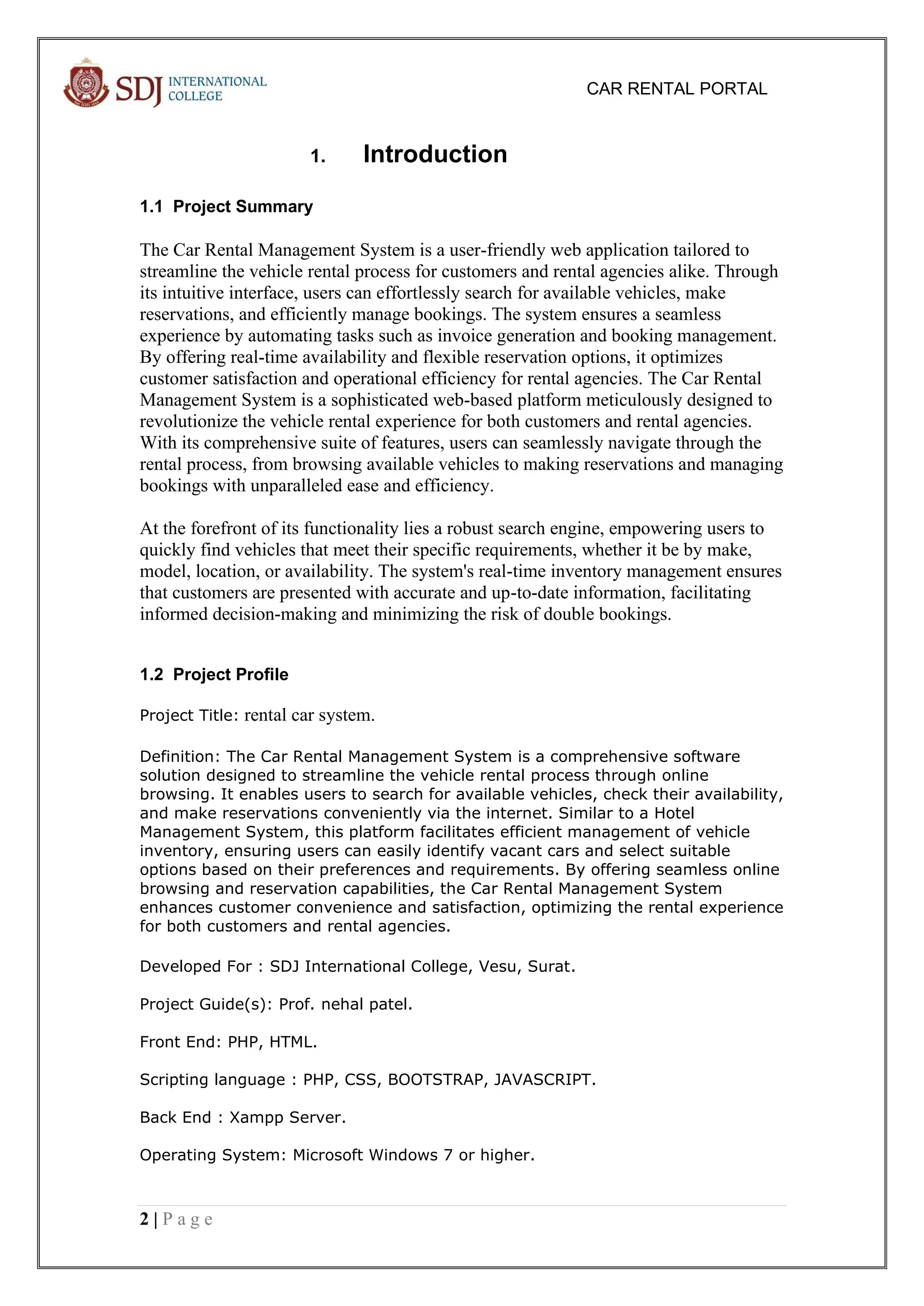 bca project for application and final project | PDF