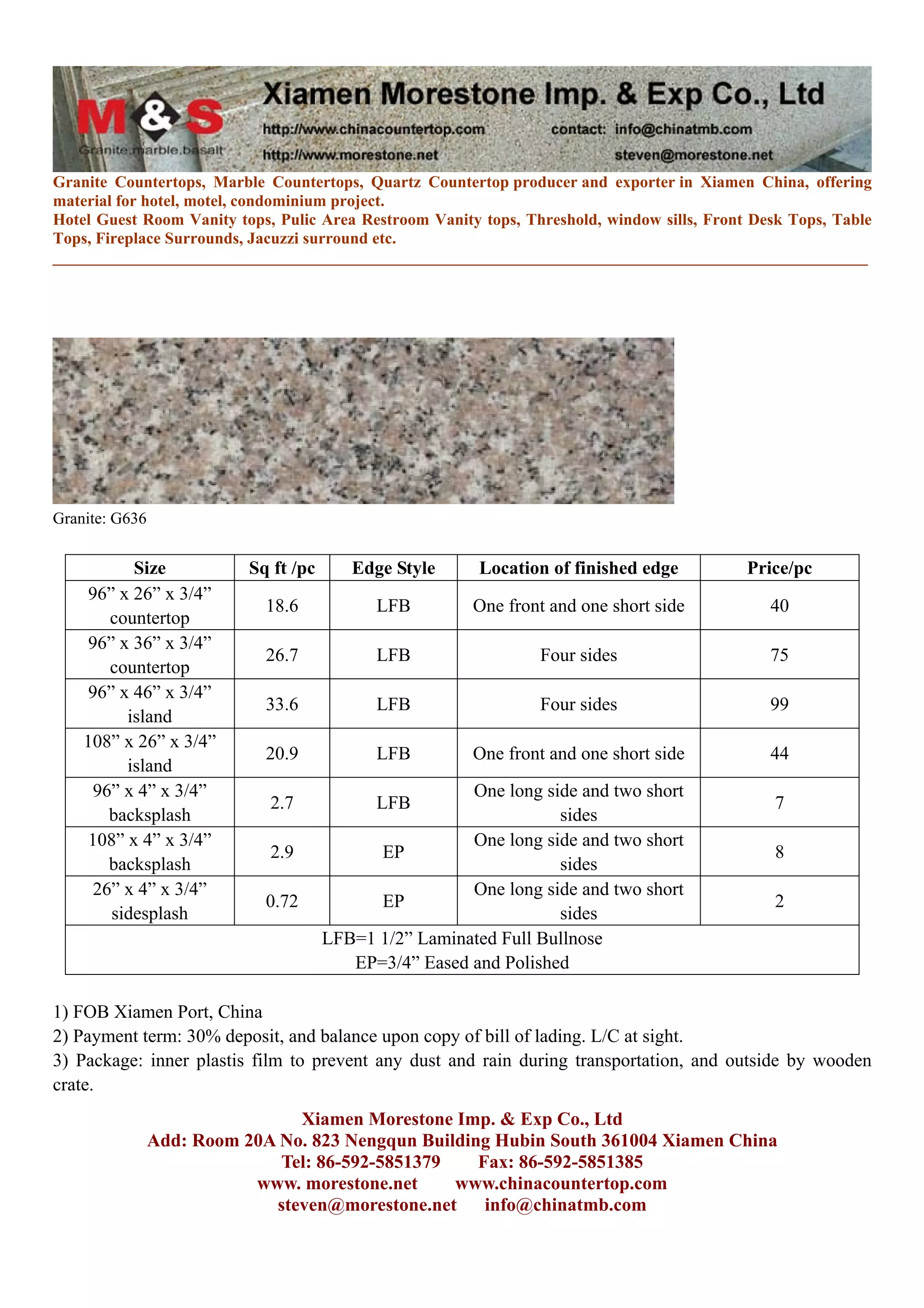 2cm Prefab Granite Countertop Blank Pricelist | PDF