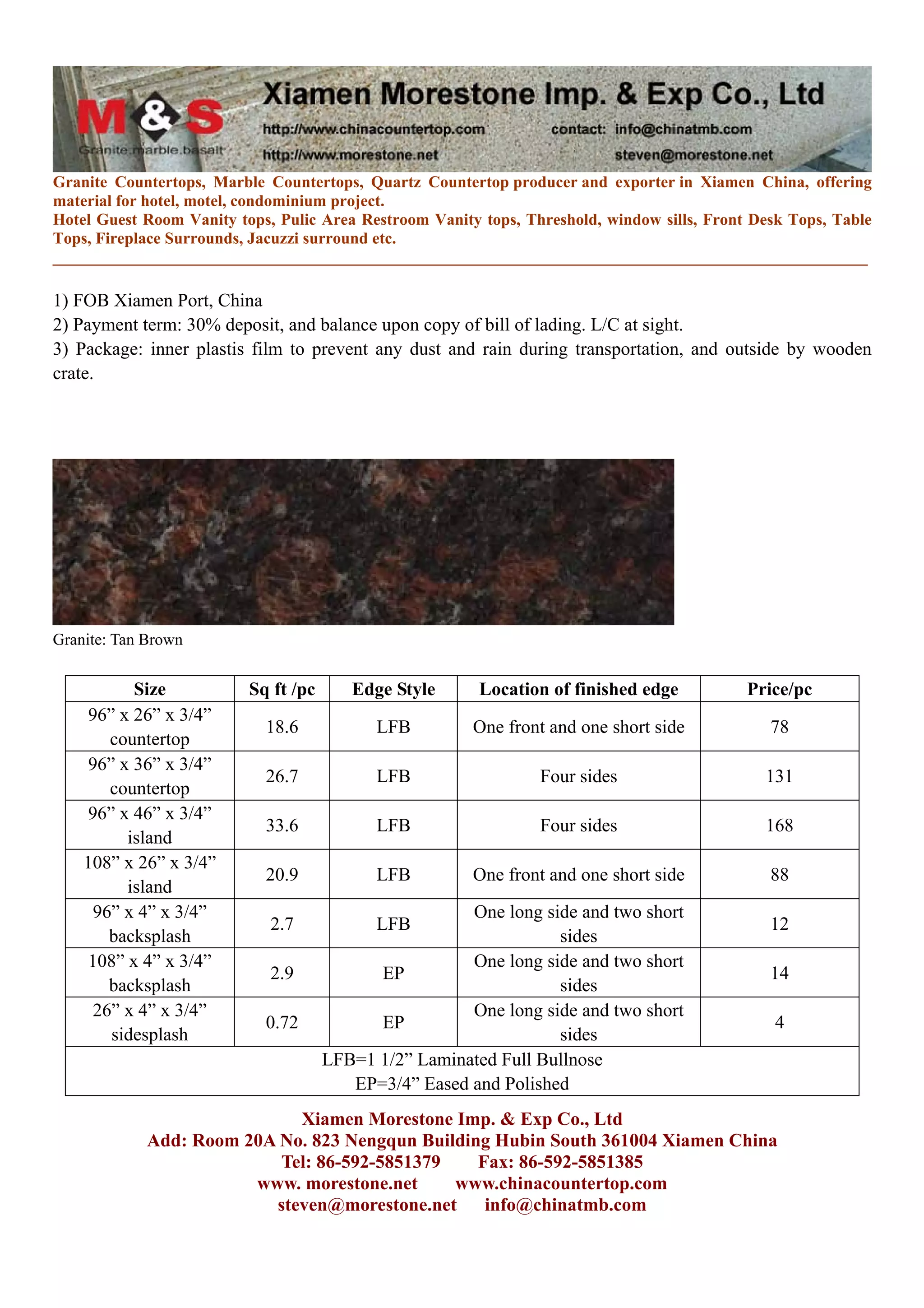 2cm Prefab Granite Countertop Blank Pricelist | PDF