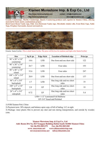 2cm Prefab Granite Countertop Blank Pricelist | PDF