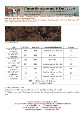 2cm Prefab Granite Countertop Blank Pricelist | PDF