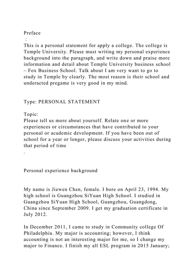 Preface：This is a personal statement for apply a college. The co.docx