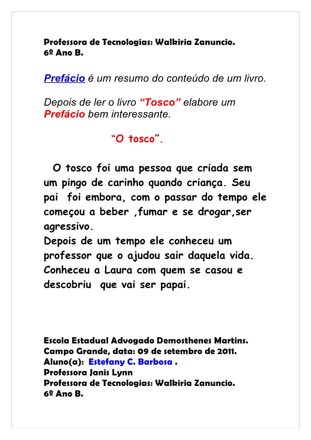 Livro O Tosco Resumo - RETOEDU