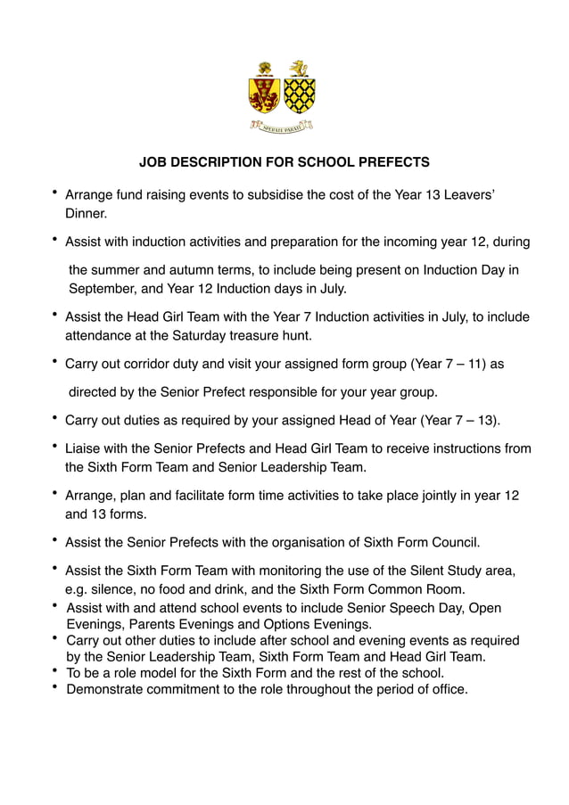 Prefect job-descriptions | PDF | Professional School | Postgraduate Education