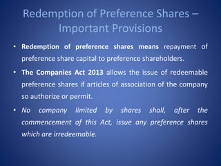Preferential share issue & redemption shubham | PPTX | Stocks and Bonds ...