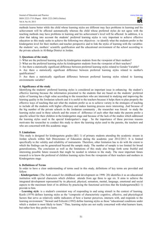 Preferred learning styles in kindergarten students by the viewpoint of ...