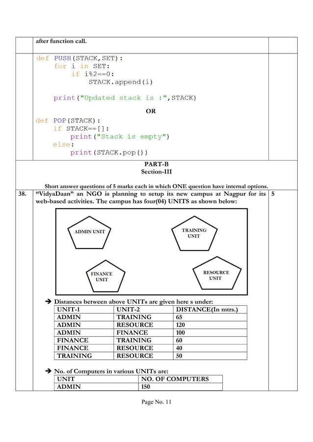 Computer Science(083) Python Pre Board Exam 1 Sample Paper Class 12 | PDF