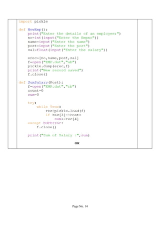 Computer Science(083) Python Pre Board Exam 1 Sample Paper Class 12 | PDF