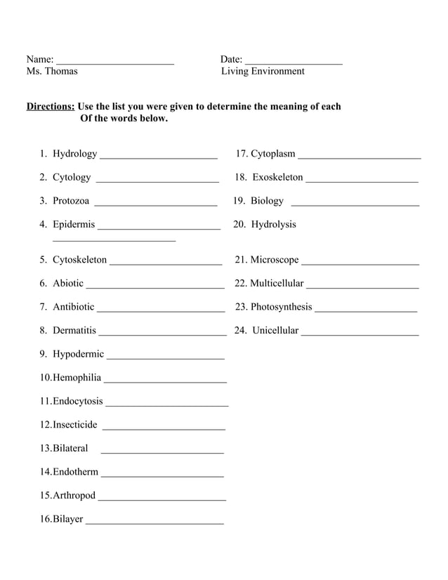 Prefix suffix worksheet | DOC | Biological Sciences | Science