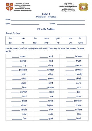 Prefixes worksheet | PDF
