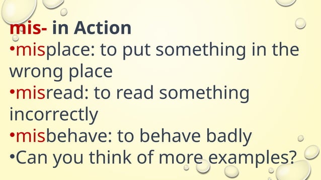 prefixes.pptx prefixes un- mis- prefixes | PPTX