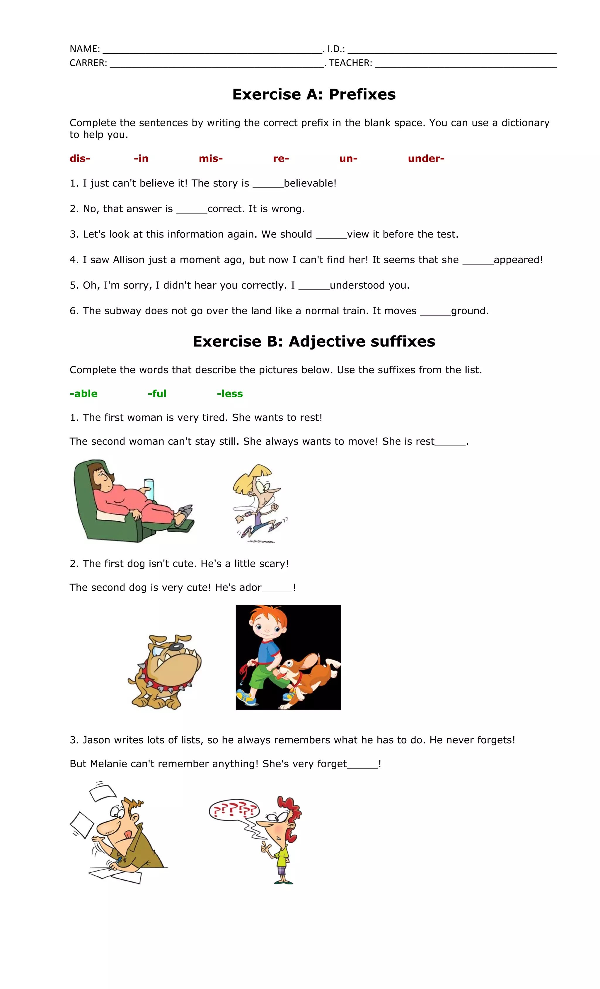 Prefixes and suffixes worksheet | DOC