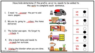 Teaching Kids How to use Prefixes (un and re) with Words that Can be ...
