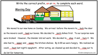 Teaching Kids How to use Prefixes (un and re) with Words that Can be ...