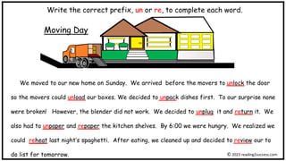 Teaching Kids How to use Prefixes (un and re) with Words that Can be ...