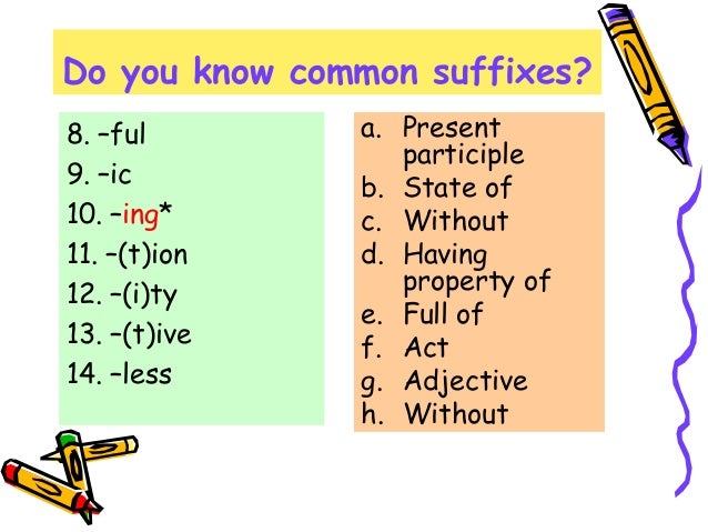 Prefixes suffixes