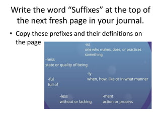 Prefixes, suffixes and root words | PPT