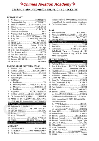 Preflight Checklist - CESSNA 172R LYCOMING CHIMES AVIATION ACADEMY 2020 | PDF