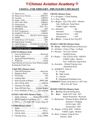 Preflight Checklist CESSNA 172 Thielert CHIMES AVIATION ACADEMY | PDF