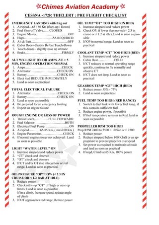 Preflight Checklist CESSNA 172 Thielert CHIMES AVIATION ACADEMY | PDF
