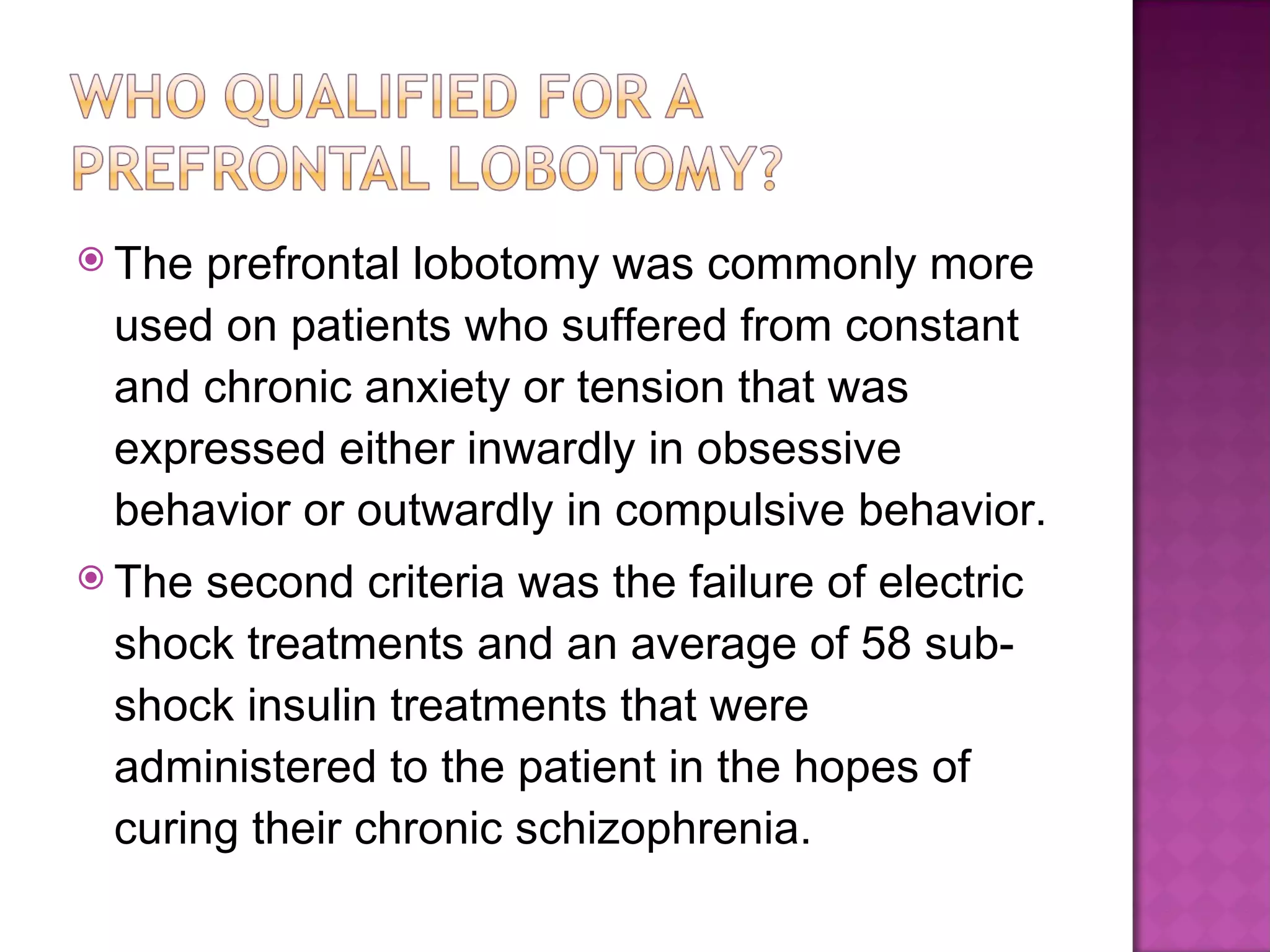 Prefrontal Lobotomy | PPT