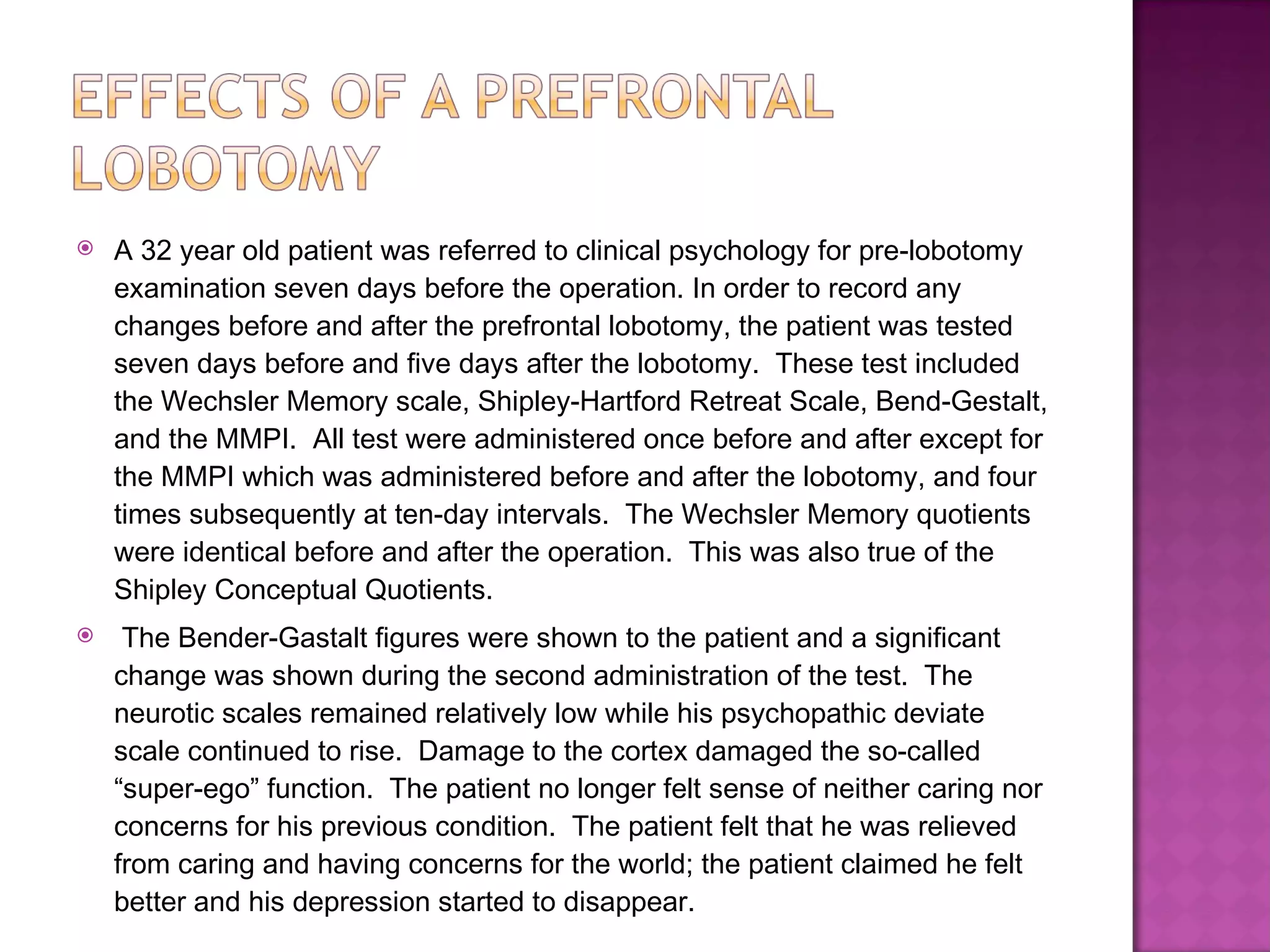 Prefrontal Lobotomy | PPT