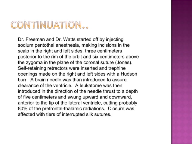 Prefrontal Lobotomy | PPT
