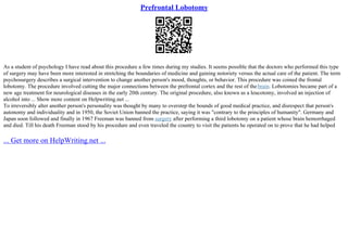 Prefrontal Lobotomy | PPT