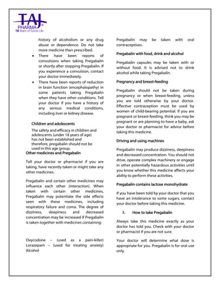 Pregabalin Capsules Taj Pharma PIL | PDF