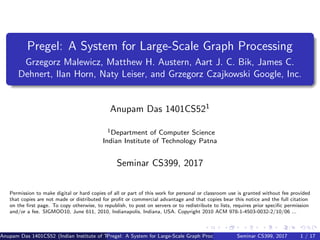 Pregel: A System for Large-Scale Graph Processing | PDF