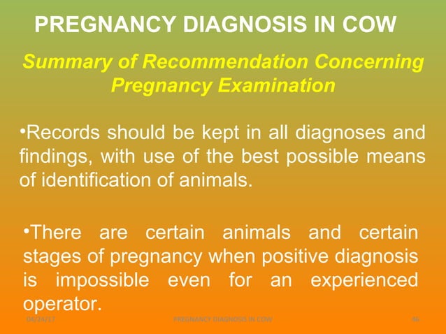 Pregnancy diagnosis in cow lecture 6 | PPT | Pregnancy | Reproductive ...