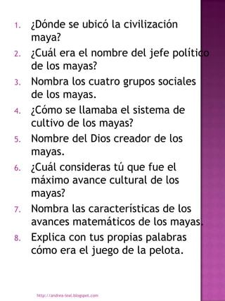 Preguntas de aprendizaje mayas | PPT