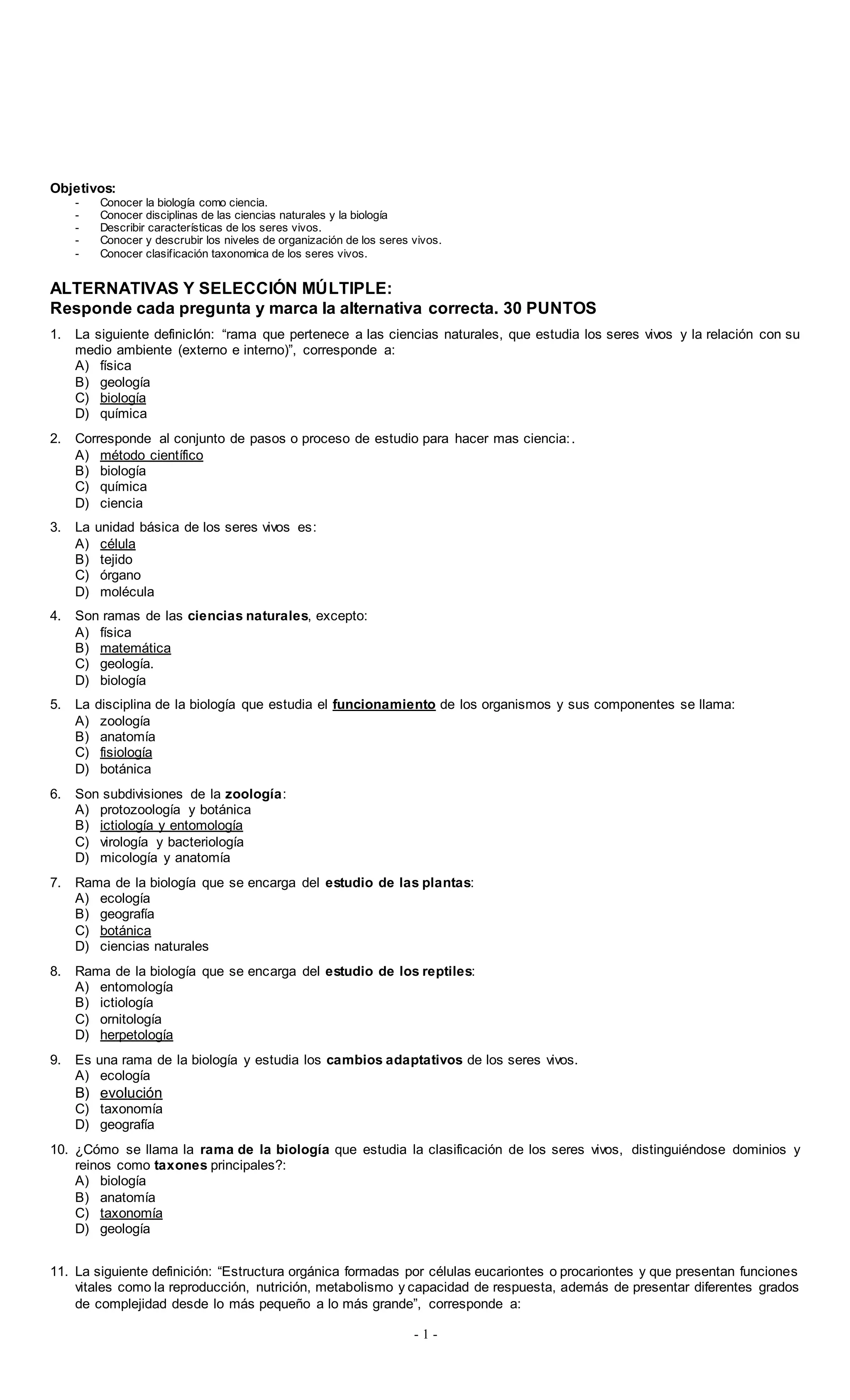 prueba biologia caracteristicas de los seres vivos | DOCX