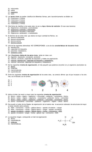prueba biologia caracteristicas de los seres vivos | DOCX