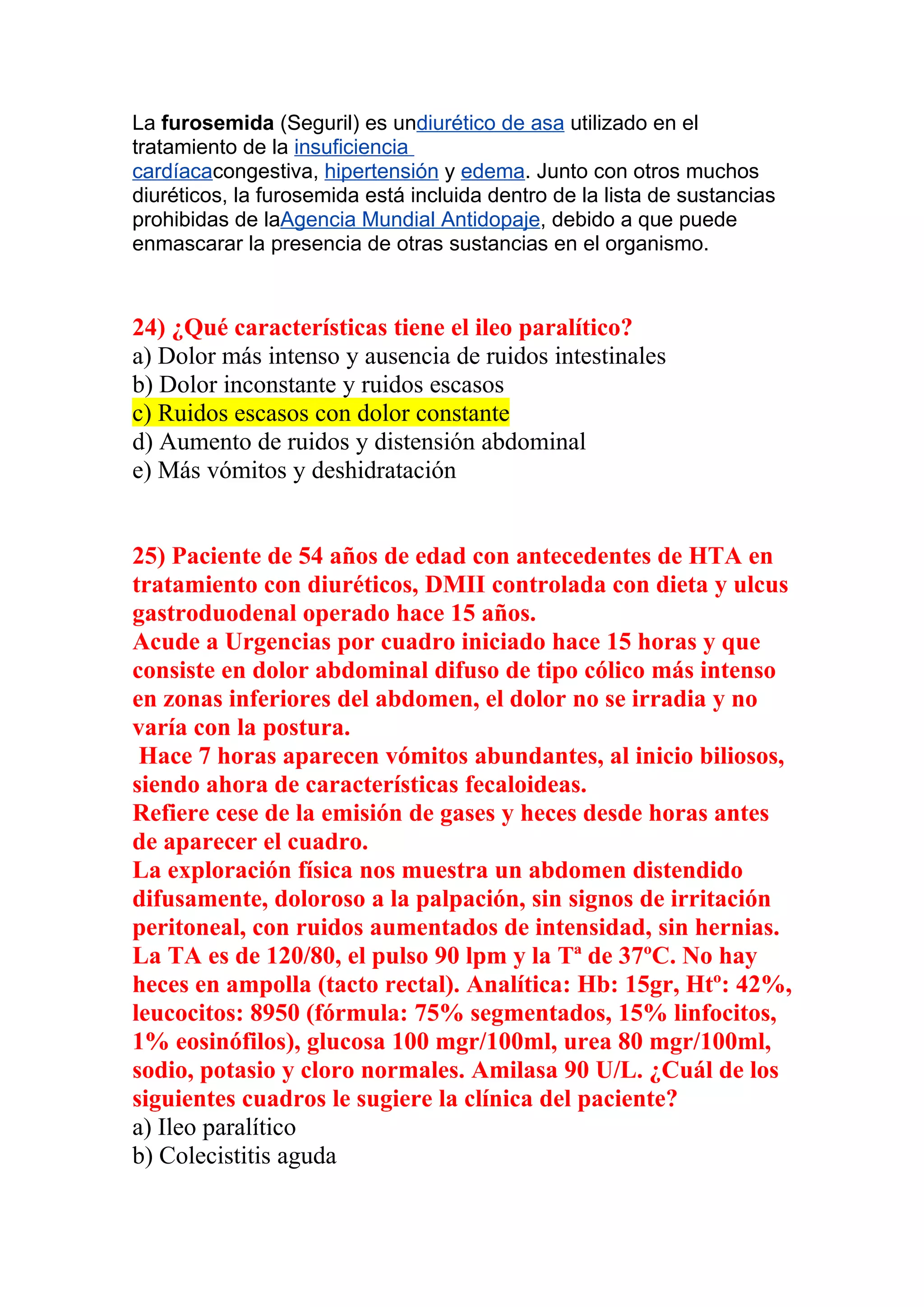 Preguntas tipo test obstruccion intestinal | DOC