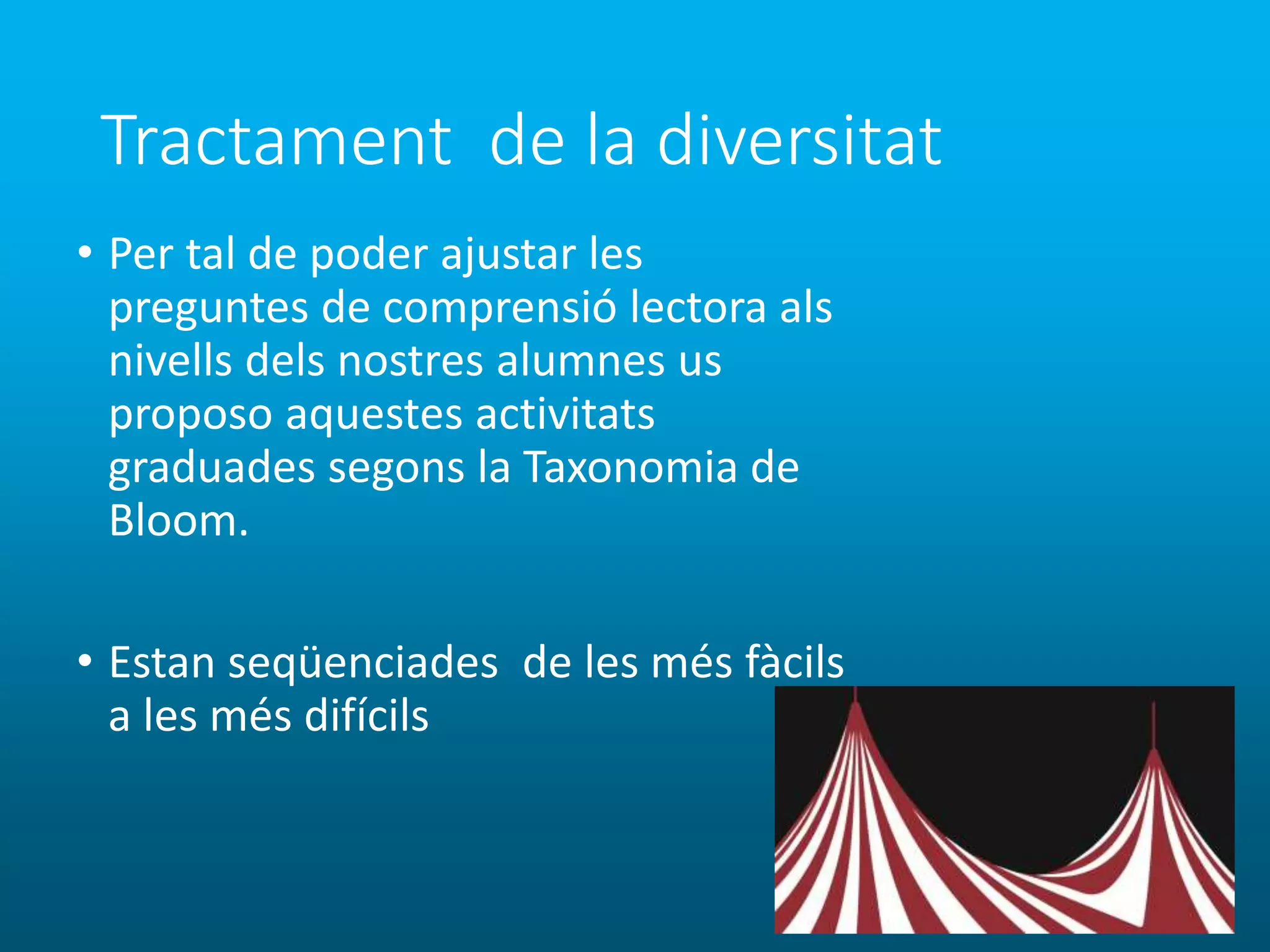 Preguntes de comprensió lectora. Taxonomia de Bloom.circ