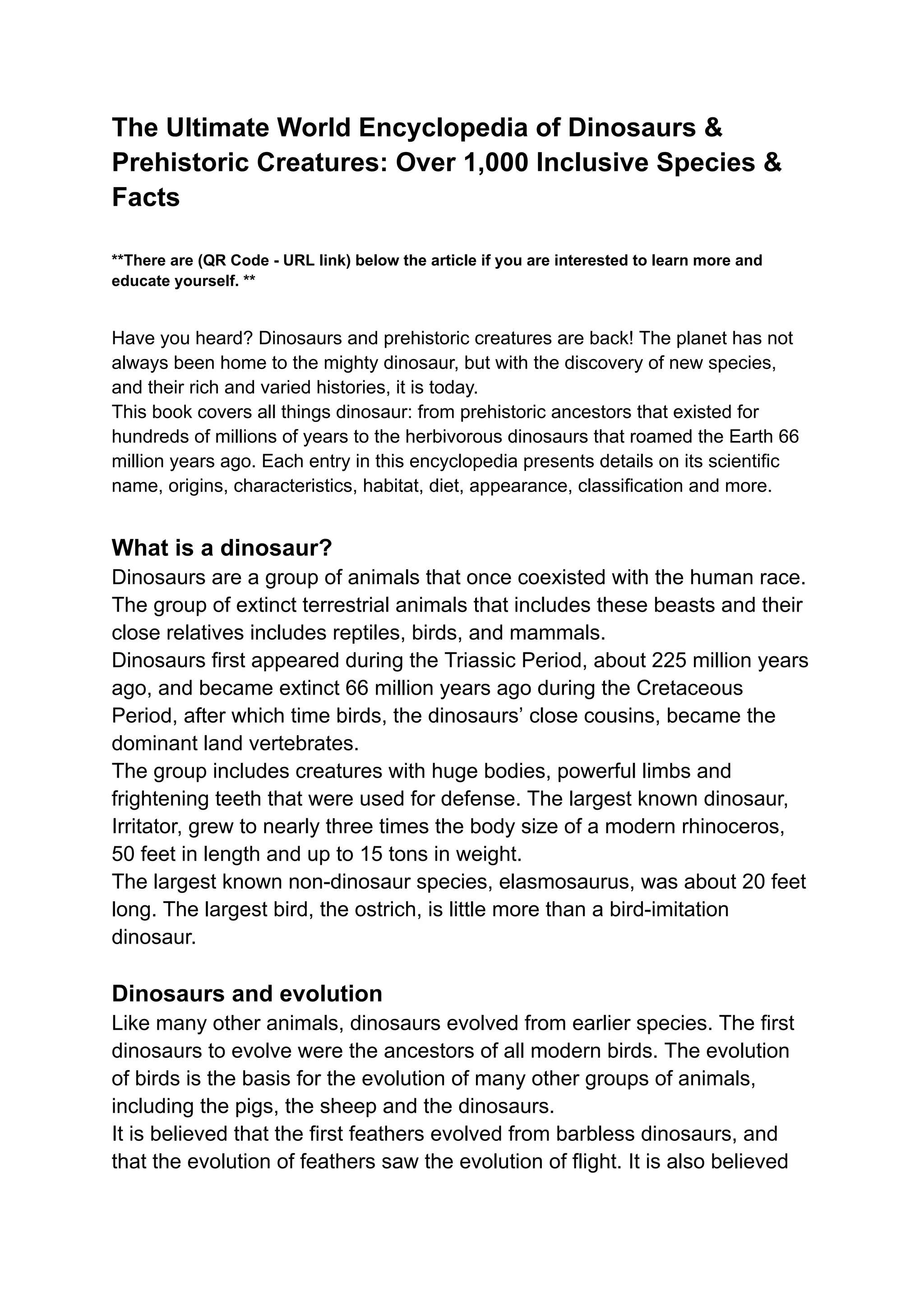 The Ultimate World Encyclopedia of Dinosaurs & Prehistoric Creatures: Over 1,000 Inclusive ...