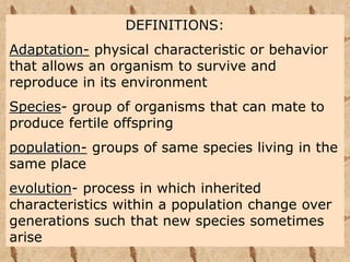 Prehistory 2: Life Changes- Notes on adaptation, natural selection ...