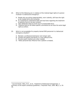 Prehospital behavioral emergencies Psychiatry EMS treatment | PDF