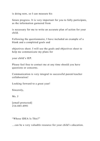 Pre IEP Package 1Dear Mr. and Mrs. This letter is to.docx | Special ...